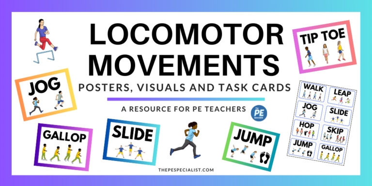 Locomotor Movements Posters Visuals and Task Cards for teaching kids in ...